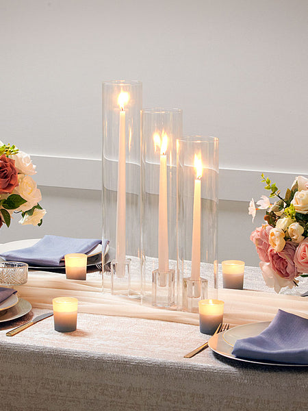 36 Taper Candles, 36 Glass Chimneys and 36 Square Block Holders ...