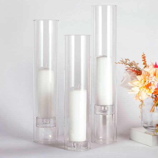12 Slim Pillar Candles, 12 Glass Chimneys and 12 Glass Pillar Holders ...