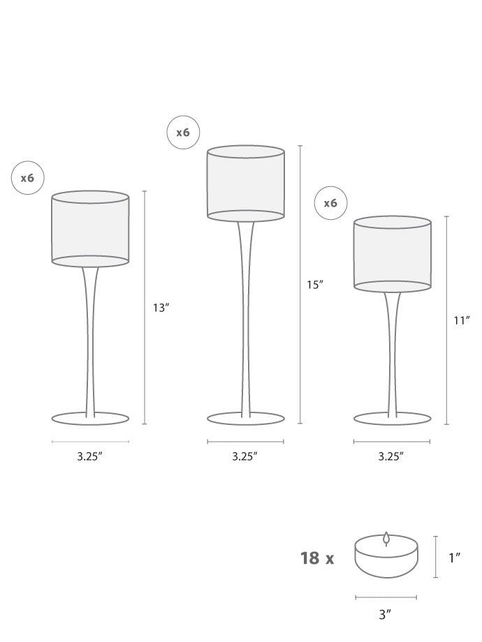 18 Floating Candles and 18 Monet Stem Holders