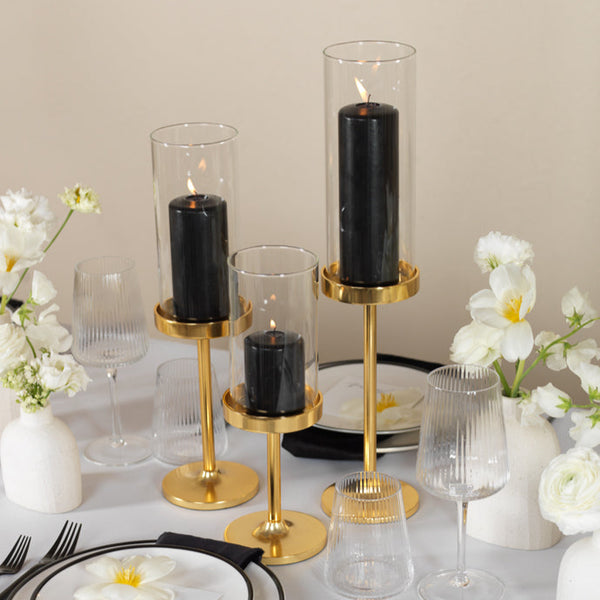 36 Slim Pillar Candles, 36 Cylinder Vases and 36 Gold Vevo Pedestals ...