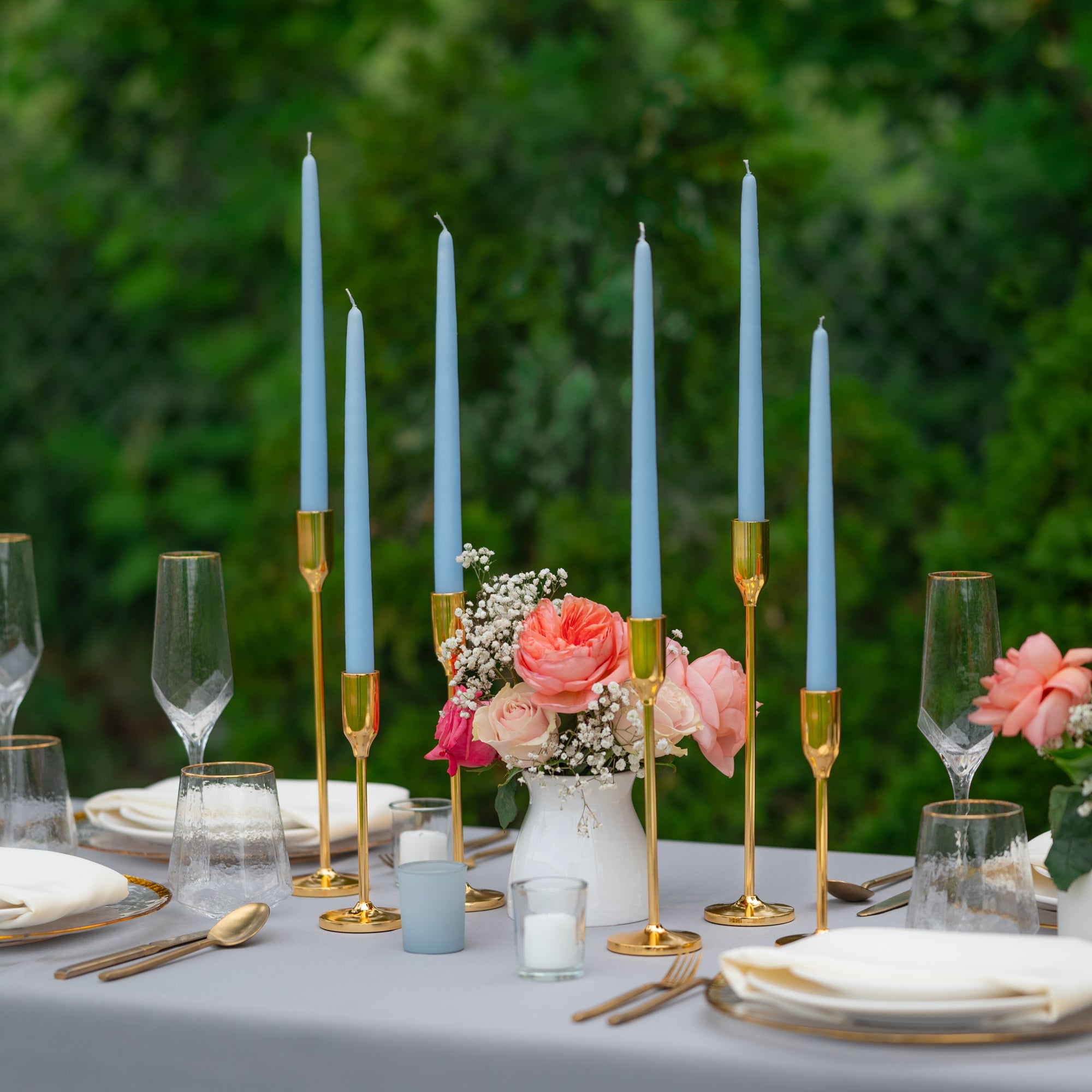 36 Taper Candles and 36 Gold Virtu Candlesticks