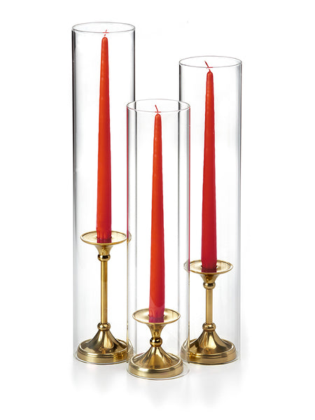 12 Taper Candles, 12 Glass Chimneys and 12 Gold Timeless Taper Holders ...