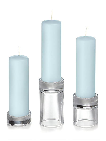 12 Slim Pillar Candles and 12 Glass Pillar Holders – Yummicandles