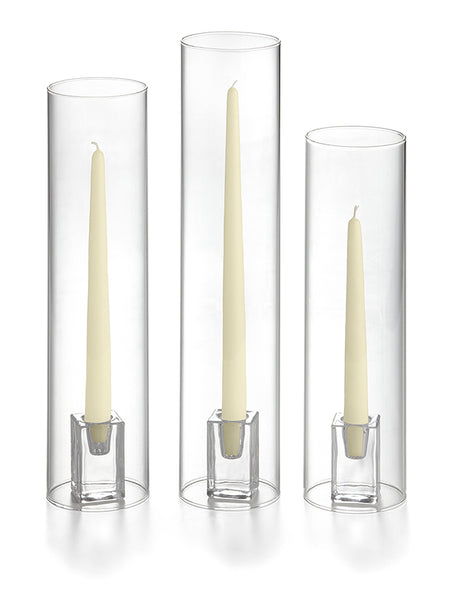 36 Taper Candles, 36 Glass Chimneys and 36 Square Block Holders ...